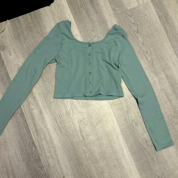 Tops | Sage Green Long Sleeve Crop Top | Poshmark